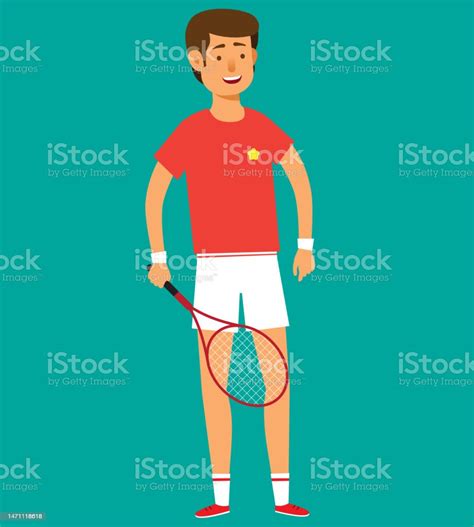그의 손에 라켓을 가진 젊은 테니스 선수 벡터 그림입니다 스포츠 컨셉 Championship에 대한 스톡 벡터 아트 및 기타 이미지 Championship Tennis