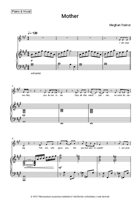 Mother Meghan Trainor Noten Gesang Pdf Klavier Note Storede