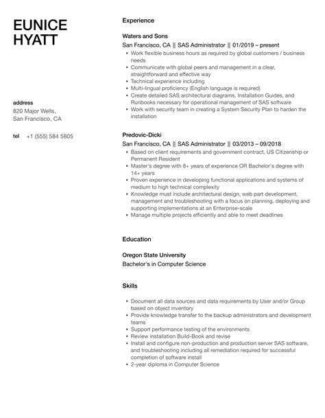 SAS Administrator Resume Samples Velvet Jobs