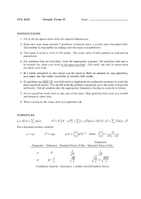 STA Midterm STA Exam Sample OneClass