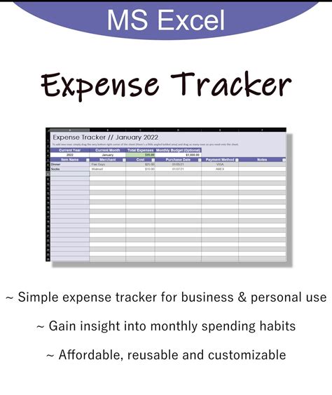 Expense Tracker Excel Simple Expense Tracker Expense Report Expense Template MS Excel
