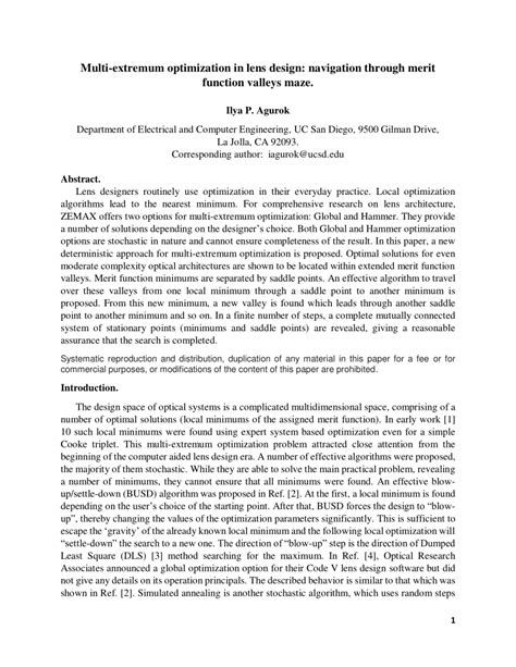 Pdf Multi Extremum Optimization In Lens Design Navigation Through