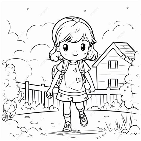 하이킹하는 소녀 색칠 페이지 산지형 히든 오브젝트