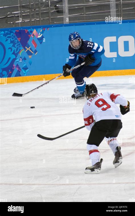 Woman Ice Hockey Match Of Winter Olympics Finland Blue Vs Switzerland
