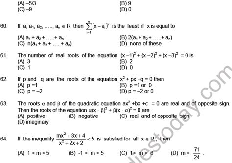 Jee Mathematics Theory Of Equations Mcqs Set A With Answers