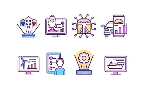 Digital Twin Rgb Color Icons Set Img Visuals