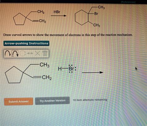 Solved [References -CH3 -CH3 HBr -Br x =CH2 CH3 Draw curved | Chegg.com