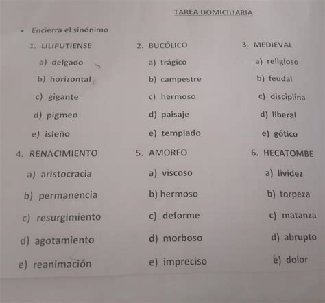 encierra el sinónimo de cada palabra Brainly lat