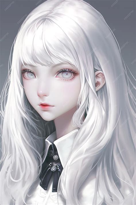 Premium Photo A Girl With White Hair And A Black Shirt With A White
