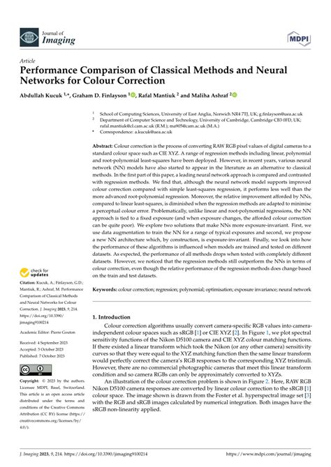 Pdf Performance Comparison Of Classical Methods And Neural Networks For Colour Correction