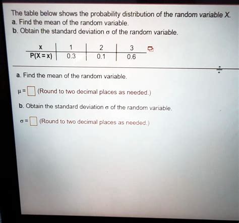SOLVED The Table Below Shows The Probability Distribution Of The Random Variable X A Find The