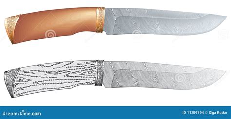 Damascus Steel Hunting Knife Vector Stock Vector Illustration Of