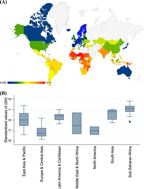 The Gender Inequality Index Of Countries And Seven Regions A The Map Of Download Scientific