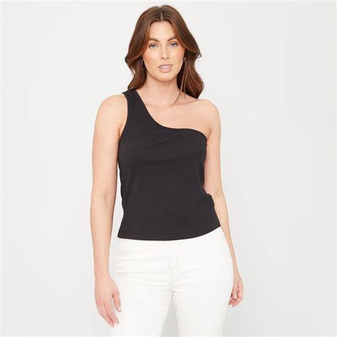 Be You One Shoulder Rib Top Tank Tops