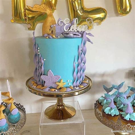 کیک و کاپ کیک های جشن تولد دخترانه با تم پری دریایی Candles Cake