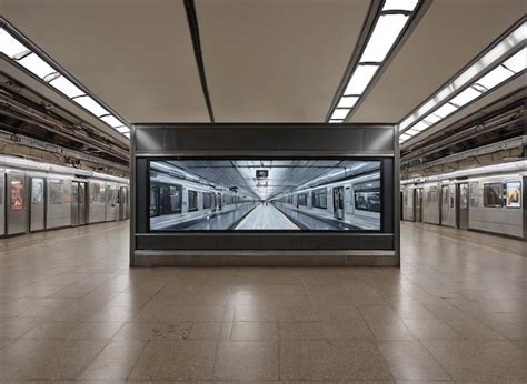 Premium Photo A Large Empty Subway Station With A Large Screen