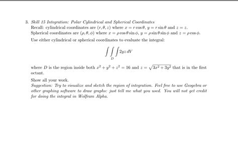 Solved Skill 15 ﻿integration Polar Cylindrical And