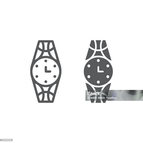 腕時計ラインとグリフ アイコン時計 アクセサリー 時計の記号ベクトル グラフィックス白い背景の上の線形パターン アイコンのベクターアート