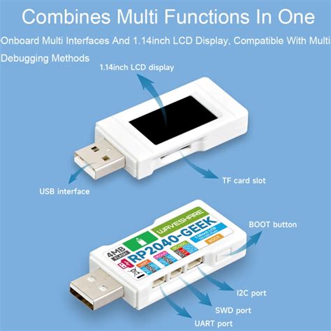 Placa De Desarrollo Waveshare 25394 Rp2040 Geek Basada En El Microco