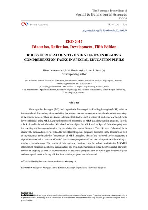pdf roles of metacognitive strategies in reading comprehension tasks