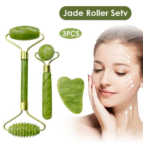 Jade Roller Gua Sha Set Facial Beauty Tools Massage Face Roller Skin Stone Anti Face Aging Neck