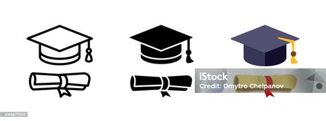졸업장 아이콘이 설정된 졸업식 모자 학생 모자 와 학문 학위 증명서 벡터 Illustration 대학 학교 및 대학교 졸업식 개념입니다 학위에 대한 스톡 벡터 아트 및 기타