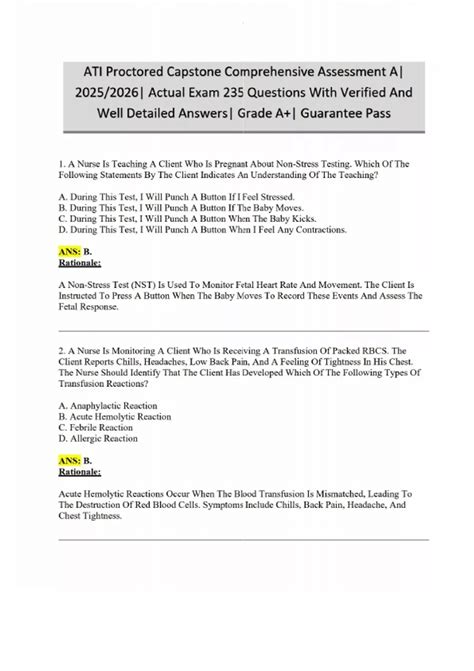 ATI Proctored Capstone Comprehensive Assessment A 2025 2026 Actual Exam 235 Questions With