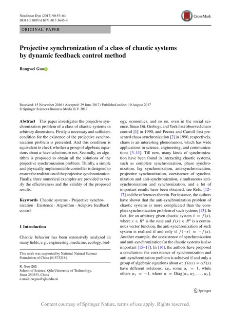 Projective Synchronization Of A Class Of Chaotic Systems By Dynamic