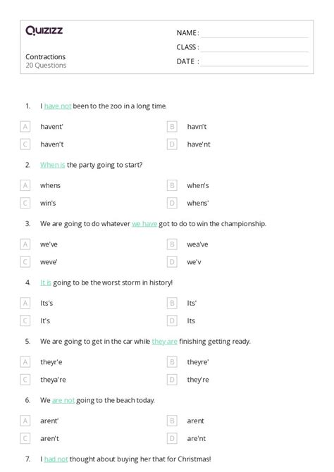 50 Contractions Worksheets For 5th Class On Quizizz Free And Printable