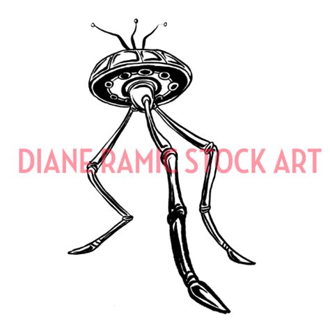 Towering Robotic Tripod Stock Art Diane Ramic Stock Art Black And