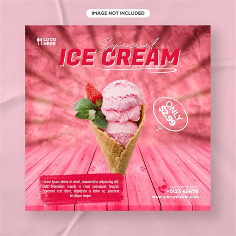 맛있는 특별 아이스크림 가게 소셜 미디어 배너 포스트 디자인 템플릿 프리미엄 Psd 파일