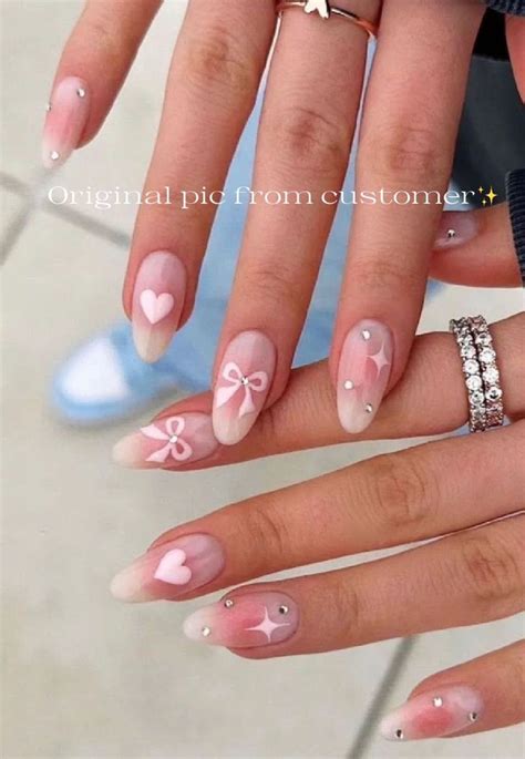 Custom Design No 27 Press On Nails Jelly White And Pink Blush Hand