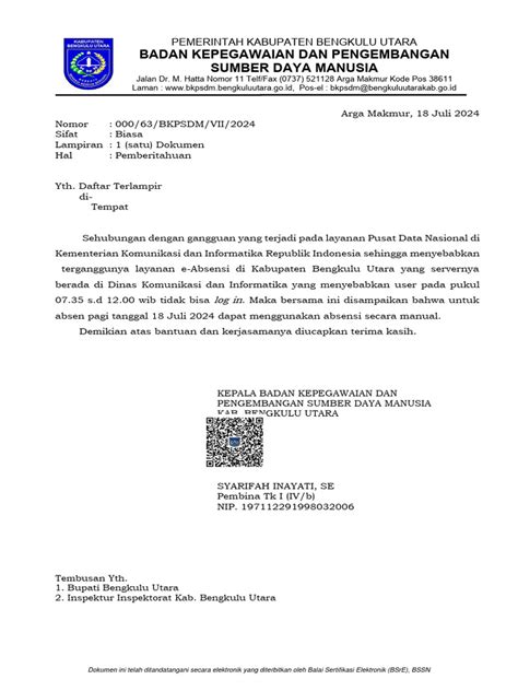 Surat Pemberitahuan Absen Pagi Manual Tgl 18 Juli 2024 Pdf