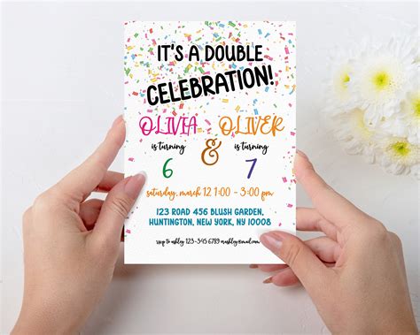Editable Double Birthday Party Invitation Template Sibling Birthday