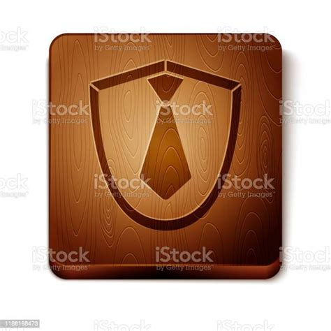흰색 배경에 격리 된 갈색 넥타이 아이콘입니다 넥타이와 목보 기호입니다 나무 사각형 버튼입니다 벡터 일러스트레이션 0명에 대한