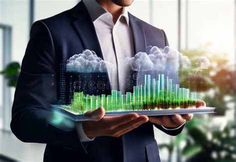 A Businessman Grasps A Model Of A 3D Digital Farm Stock Illustration