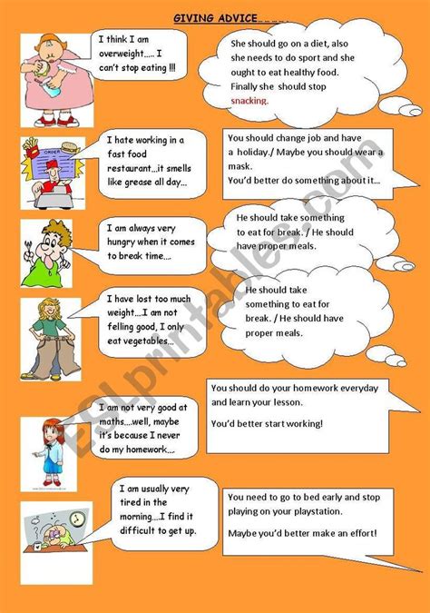 Giving Advice Esl Worksheet By Sophie A English For Students