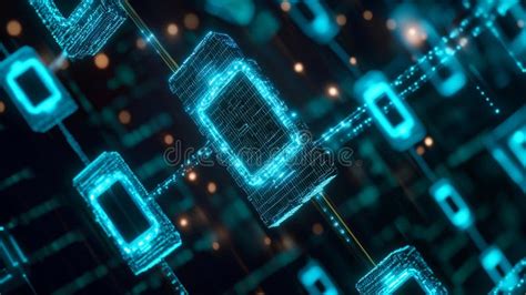 Digital Network With Glowing Blocks Representing Data Transfer And