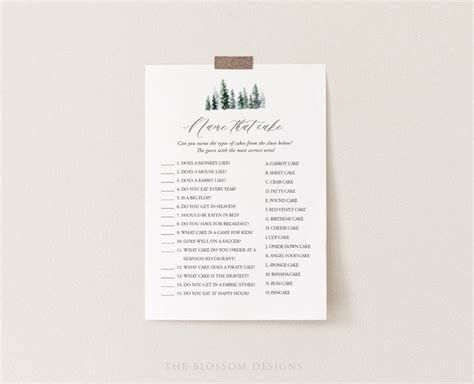 Name That Cake Bridal Shower Game Editable Bridal Shower Game Wedding