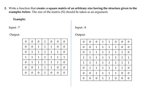 Solved 2 Write A Function That Creates A Square Matrix Of