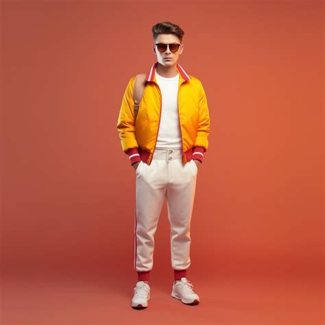Premium Ai Image A Man Wearing A Yellow Jacket And Sunglasses Stands