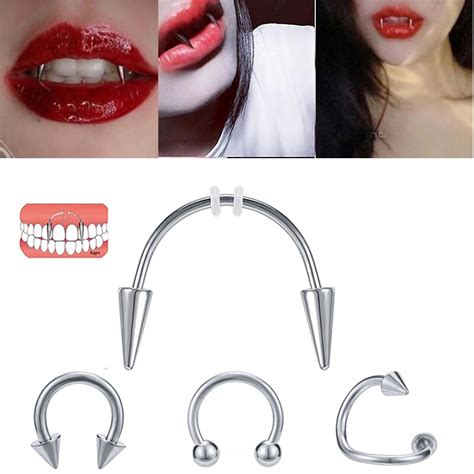 Zs 드라큘라 네일 스테인레스 스틸 스마일 피어싱 6 8 10mm 말굽 펑크 코 링 뱀파이어 송곳니 좀비 이빨 바디 쥬얼리 1