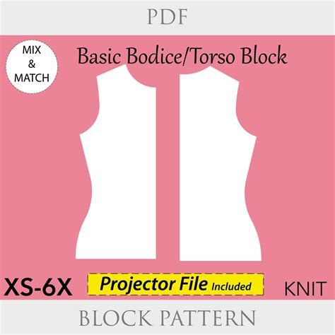 Knit Bodice Block Sewing Pattern Womens Torso Xs 6x Pdf Pattern Etsy