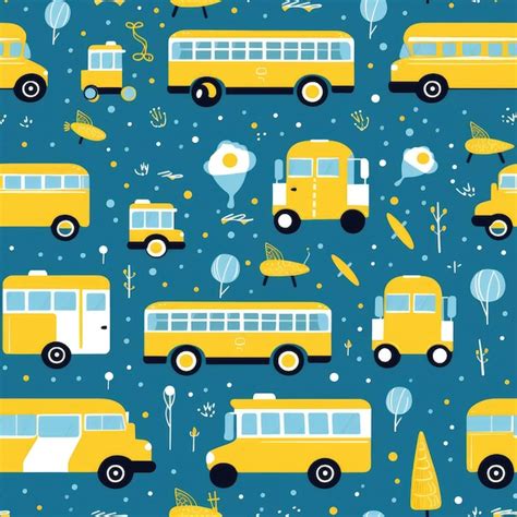 Premium Ai Image School Bus Seamless Pattern For Print