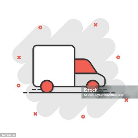 Ikon Truk Dalam Gaya Komik Ilustrasi Vektor Kartun Pengiriman Otomatis