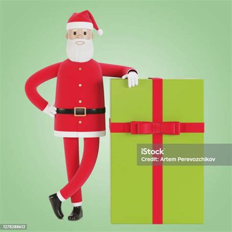 Selamat Karakter Santa Claus Dengan Kotak Hadiah Untuk Kartu Natal