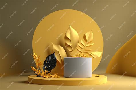 3d желтые фоновые продукты отображают сцену подиума с платформой из