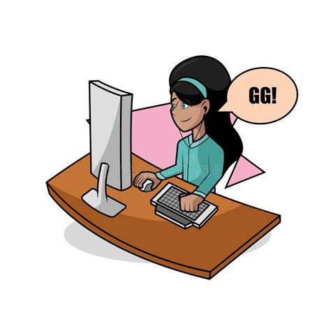 Isolated Girl Gamer Character Playing On A Computer Vector Stock Vector