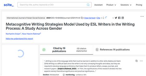 Metacognitive Writing Strategies Model Used By Esl Writers In The