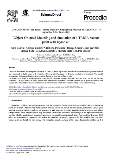 pdf object oriented modeling and simulation of a triga reactor plant